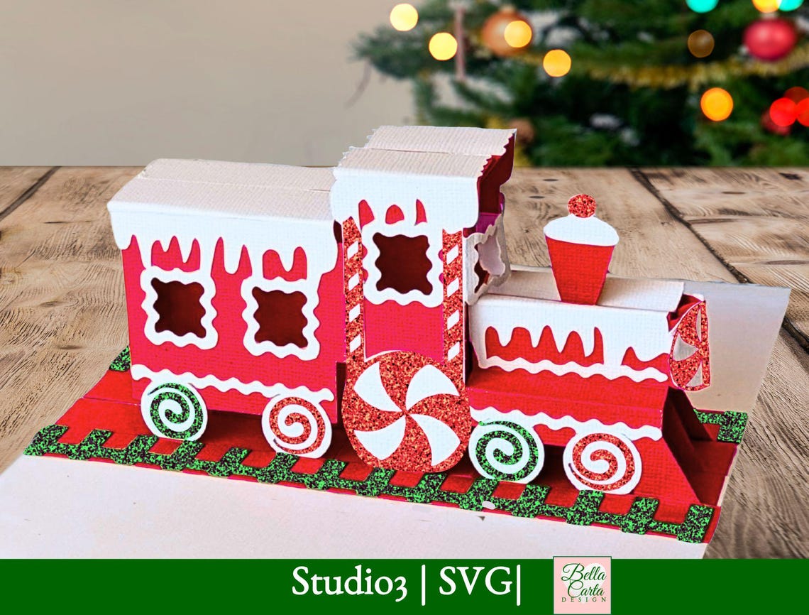 Christmas Train Pop up Card SVG | Gingerbread 3D Holiday Card Digital ...