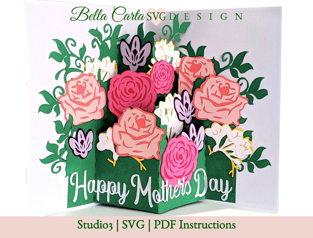 Flower Bouquet 3D Pop up Card SVG Template for Cricut and Silhouette - Etsy