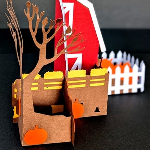 Pumpkin Patch 3D SVG Card With Barn and Tractor, Fall Centerpiece Template for Cricut and ...