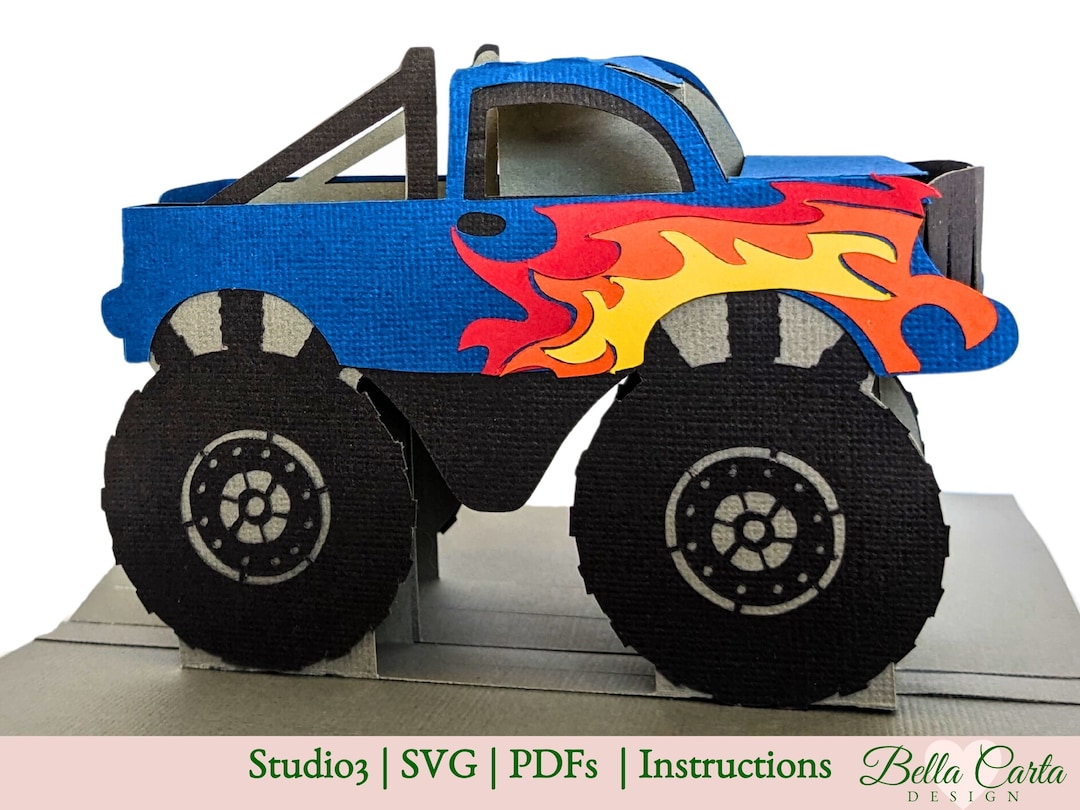 Monster Truck 3D SVG Pop up Card Cut File for Cricut and Silhouette ...