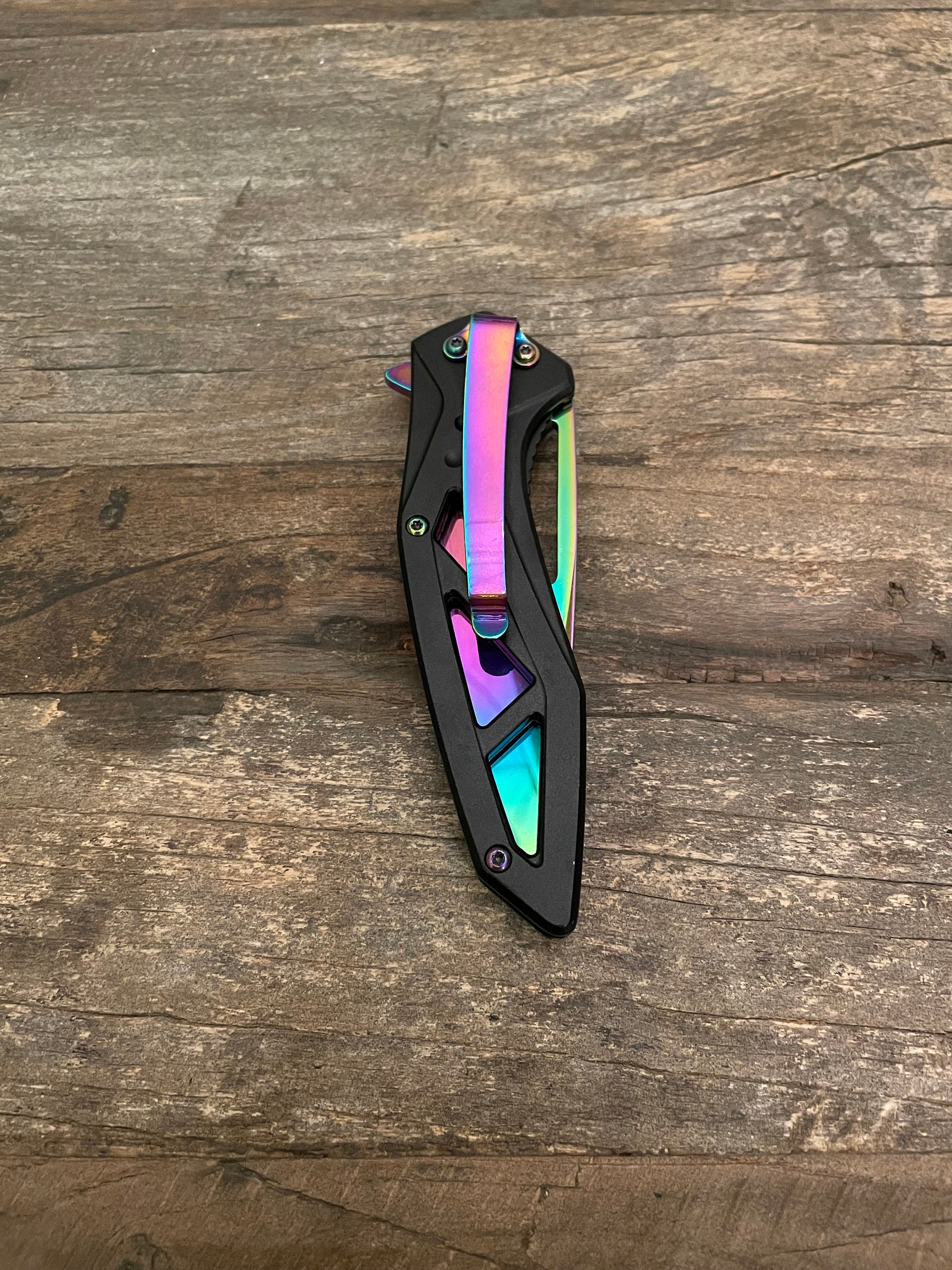 Rainbow Blade Pocket Knife-black Handle - Etsy