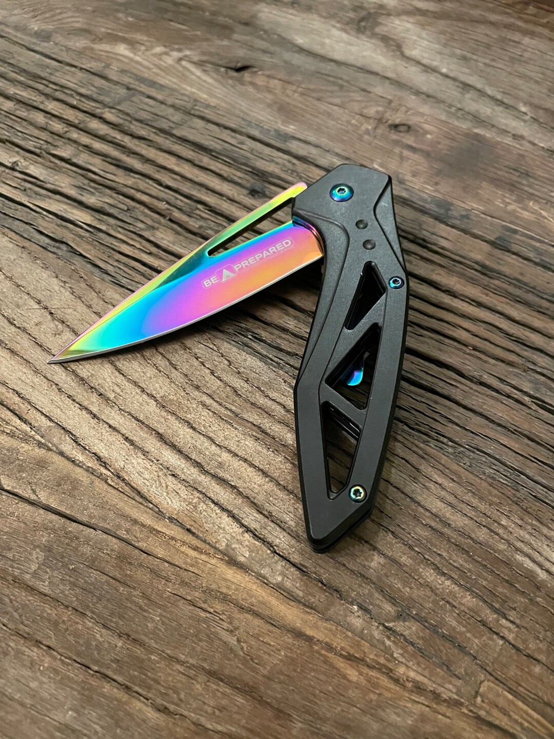 Rainbow Blade Pocket Knife-black Handle - Etsy