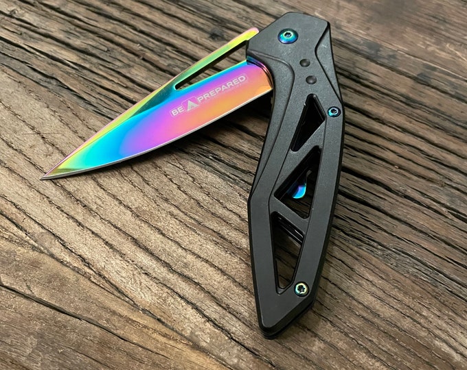Rainbow Blade Pocket Knife-black Handle - Etsy