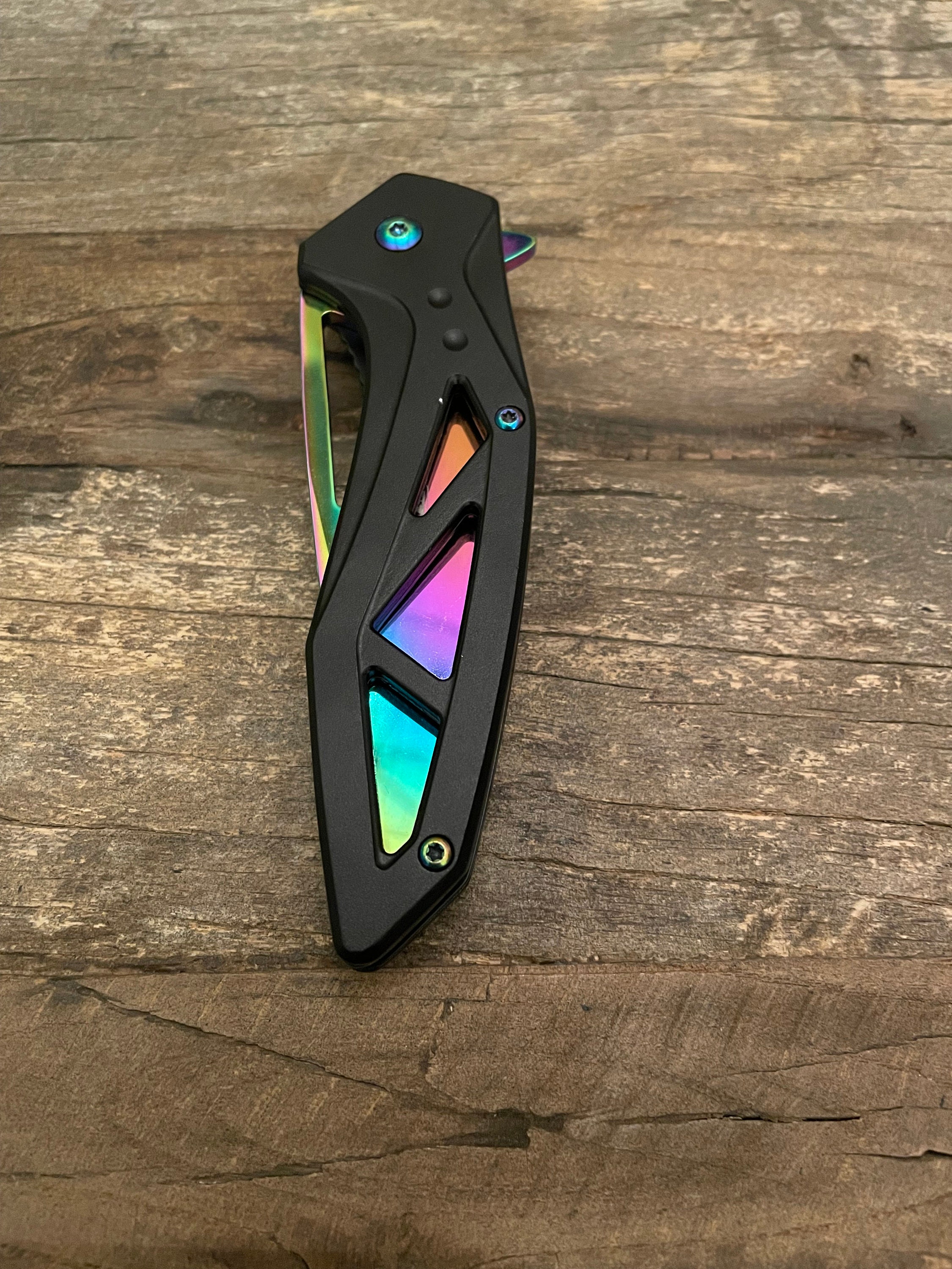 Rainbow Blade Pocket Knife-black Handle - Etsy