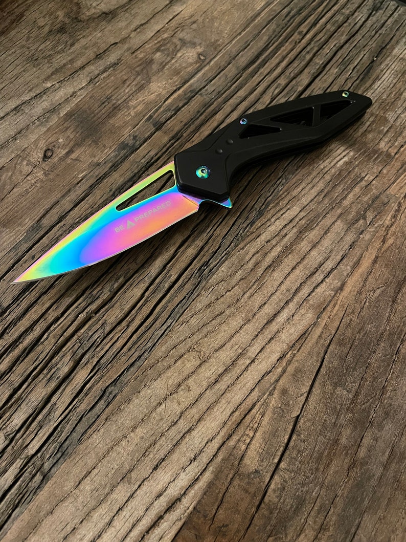 Rainbow Blade Pocket Knife-black Handle - Etsy