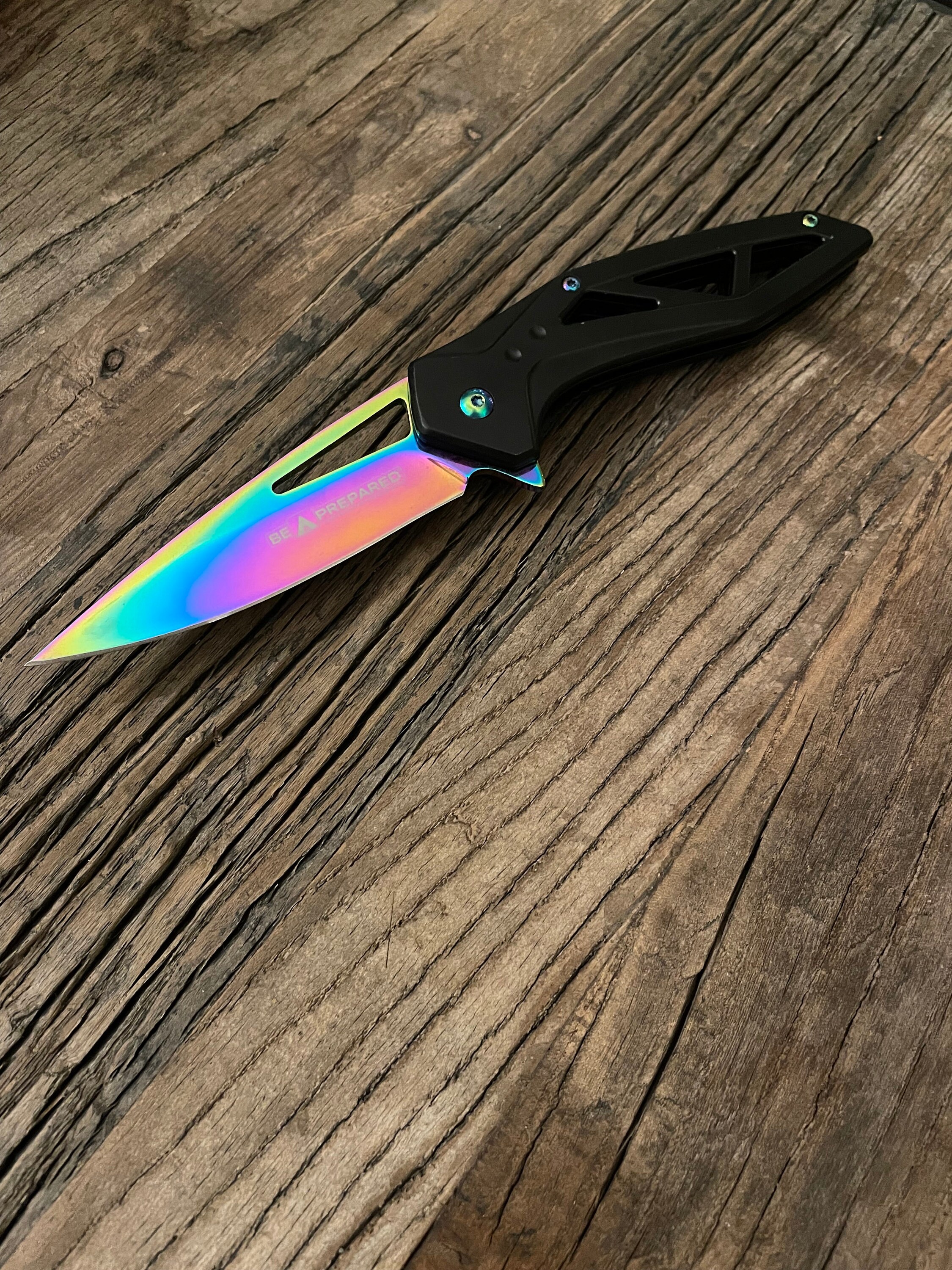 Rainbow Blade Pocket Knife-black Handle - Etsy