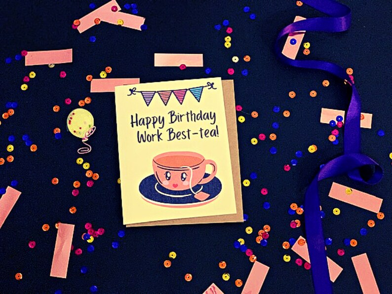 Happy Birthday Work Best-tea Cute Birthday Card for Favorite Coworker ...