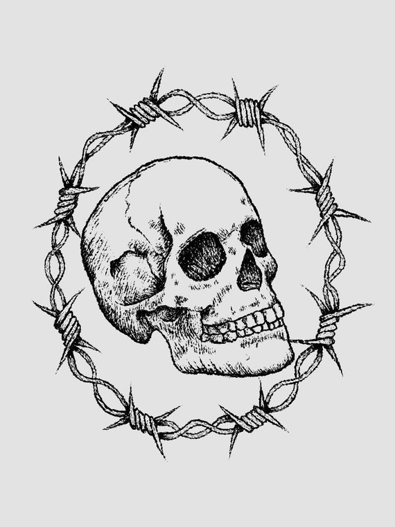 Barbed Wire Skull Drawing