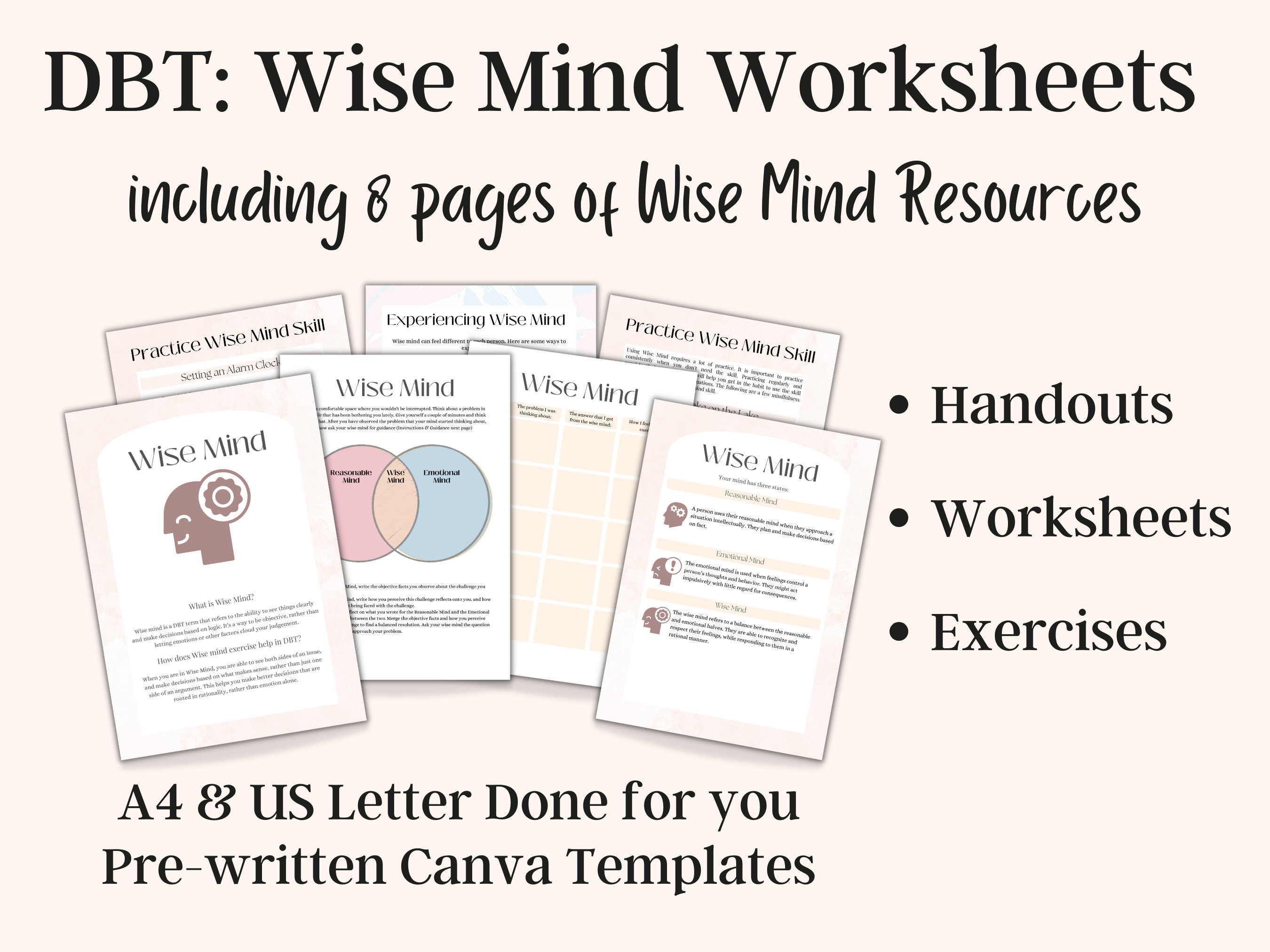 DBT Wise Mind Worksheets, DBT Skills, Therapy Worksheets, Wise Mind ...