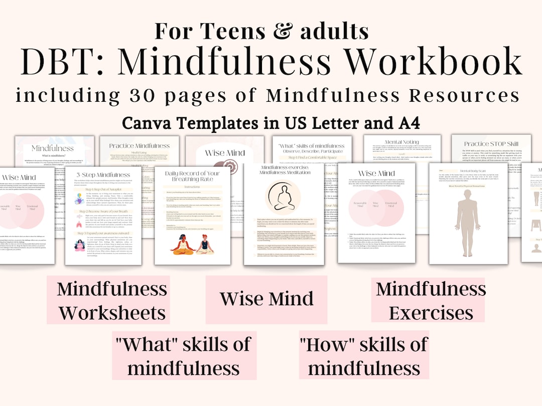 DBT Workbook, DBT Skills, Therapy Worksheets for Mindfulness, Wise Mind ...