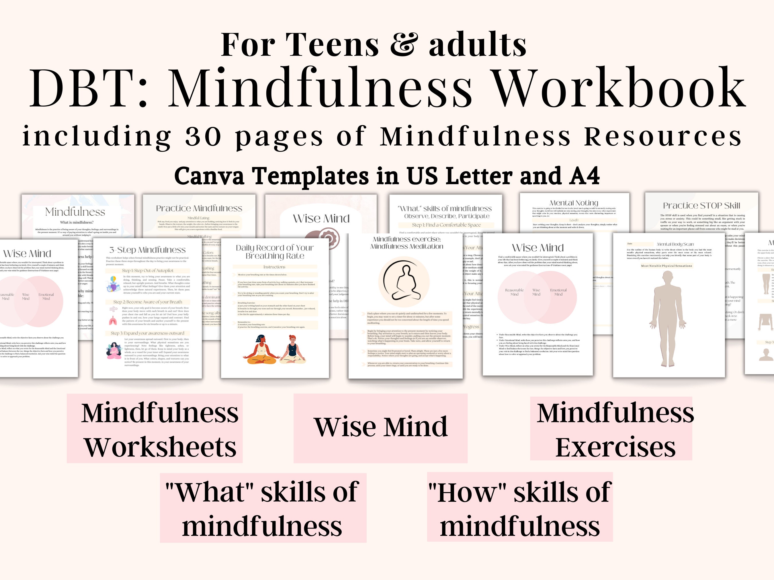 DBT Workbook, DBT Skills, Therapy Worksheets for Mindfulness, Wise Mind ...