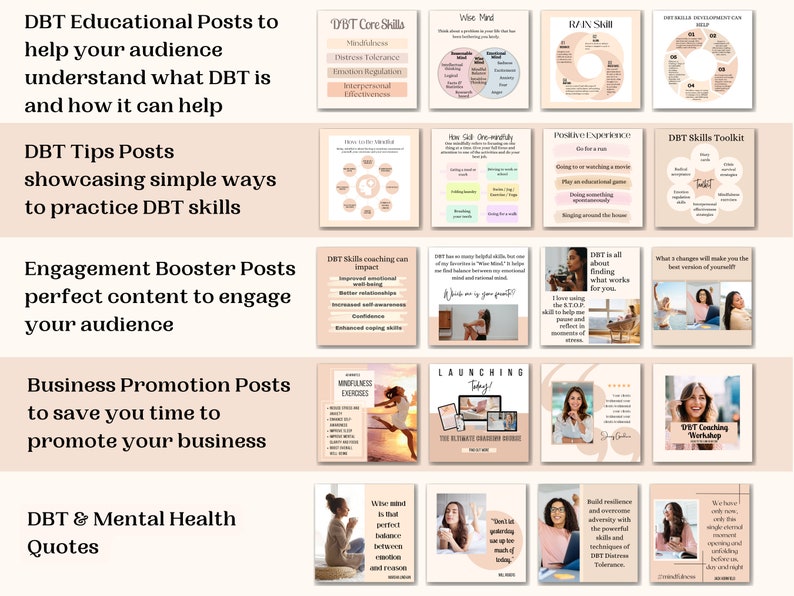 DBT Mental Health Instagram Templates for Therapist, DBT Coaching ...