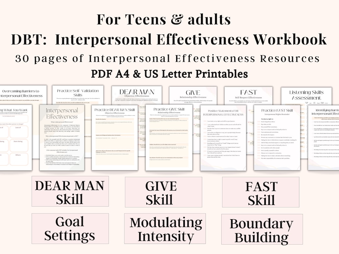 Therapy Worksheets for Interpersonal Effectiveness, DBT Workbook, DBT ...