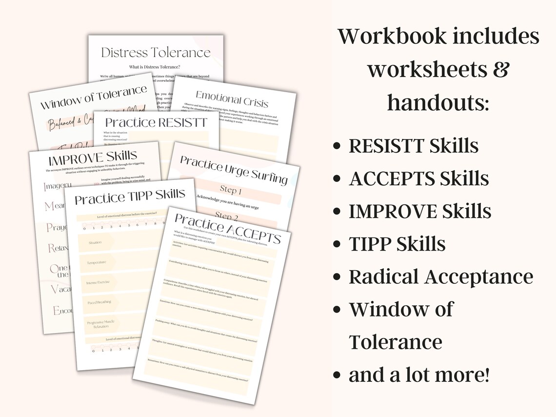 DBT Workbook, DBT Skills, Therapy Worksheets for Distress Tolerance ...