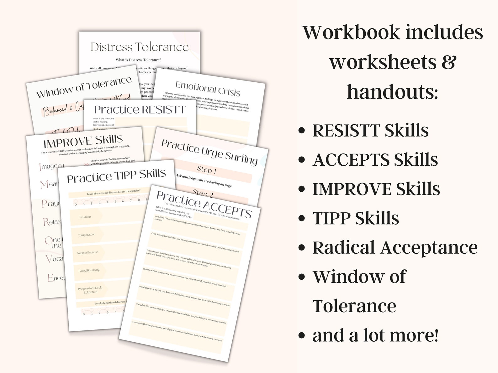 DBT Workbook, DBT Skills, Therapy Worksheets for Distress Tolerance ...