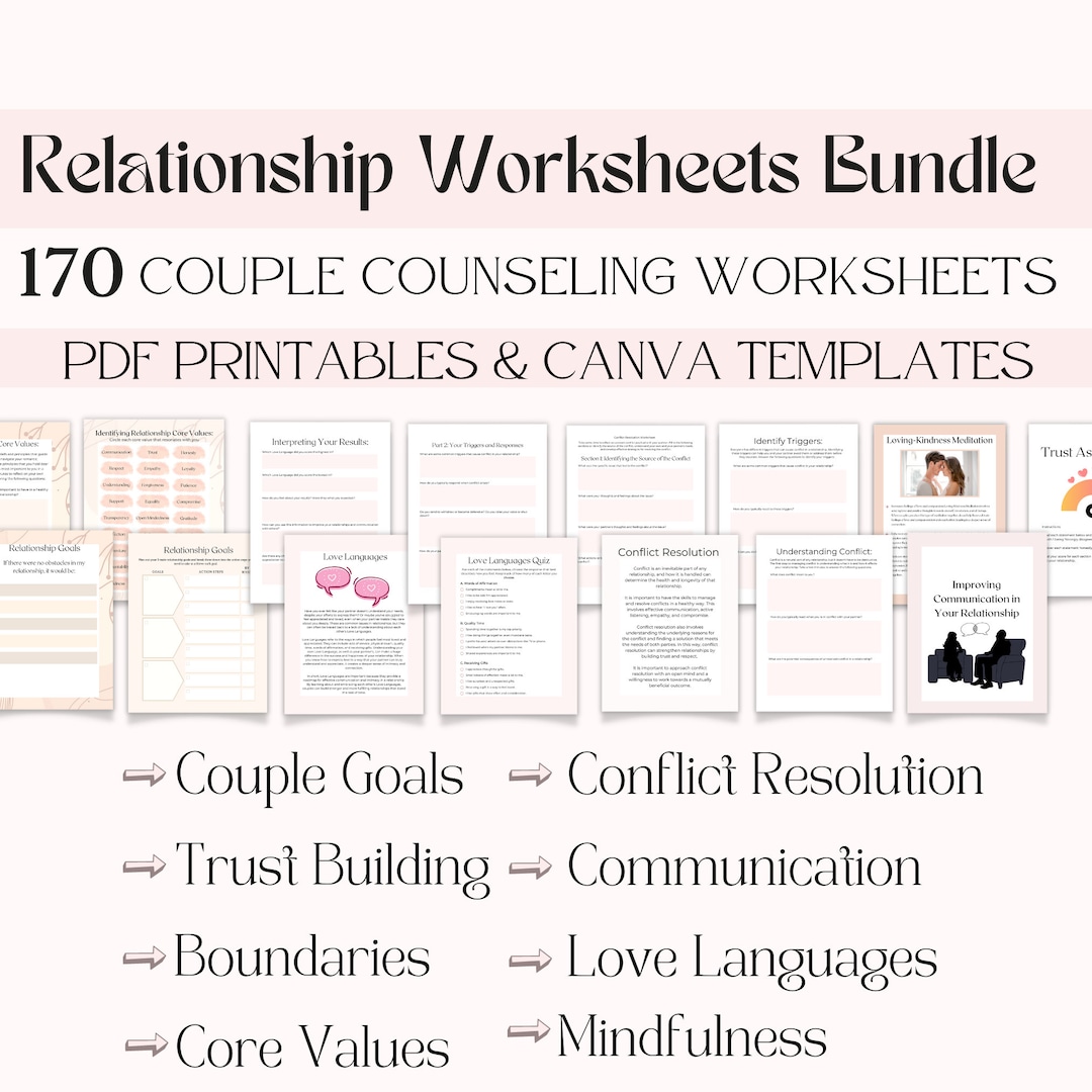 Relationship Worksheets Bundle, Couples Therapy Worksheets, Couples ...
