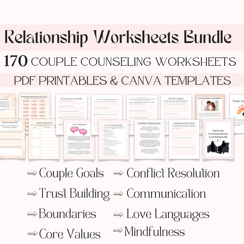 Relationship Worksheets Bundle, Couples Therapy Worksheets, Couples ...