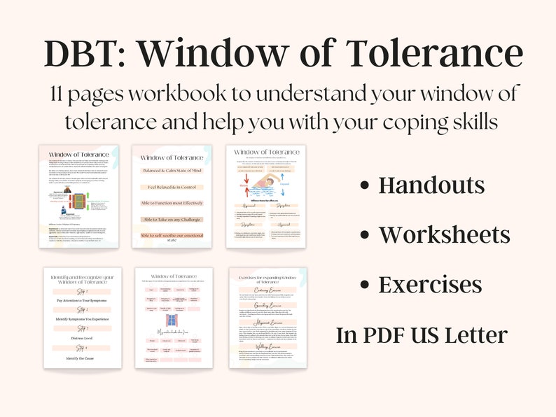 DBT Skills, Window of Tolerance Worksheet, Distress Tolerance, Trauma ...