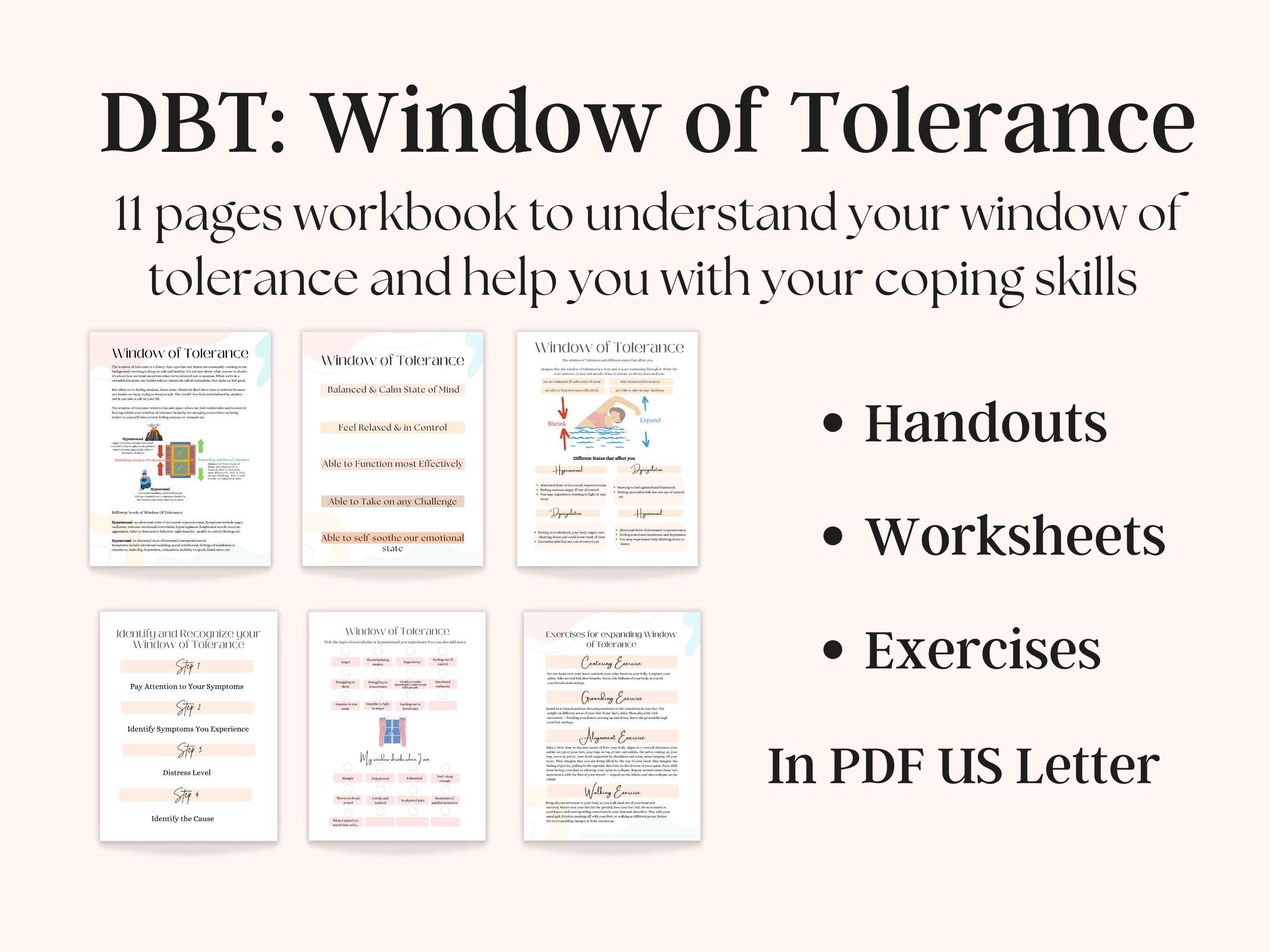 DBT Skills, Window of Tolerance Worksheet, Distress Tolerance, Trauma ...
