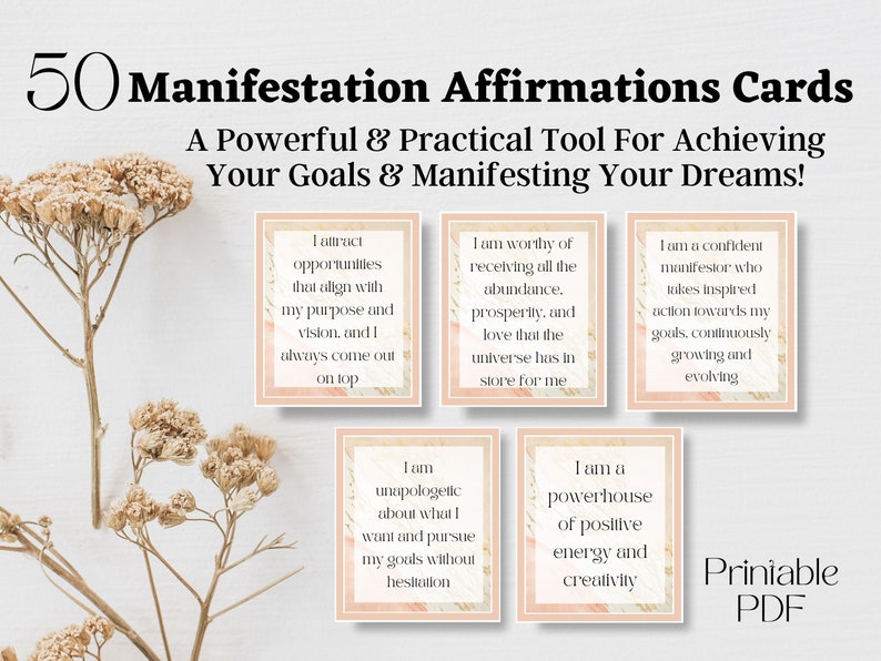 Positive Affirmation Cards, Law of Attraction Printable Flash Cards ...