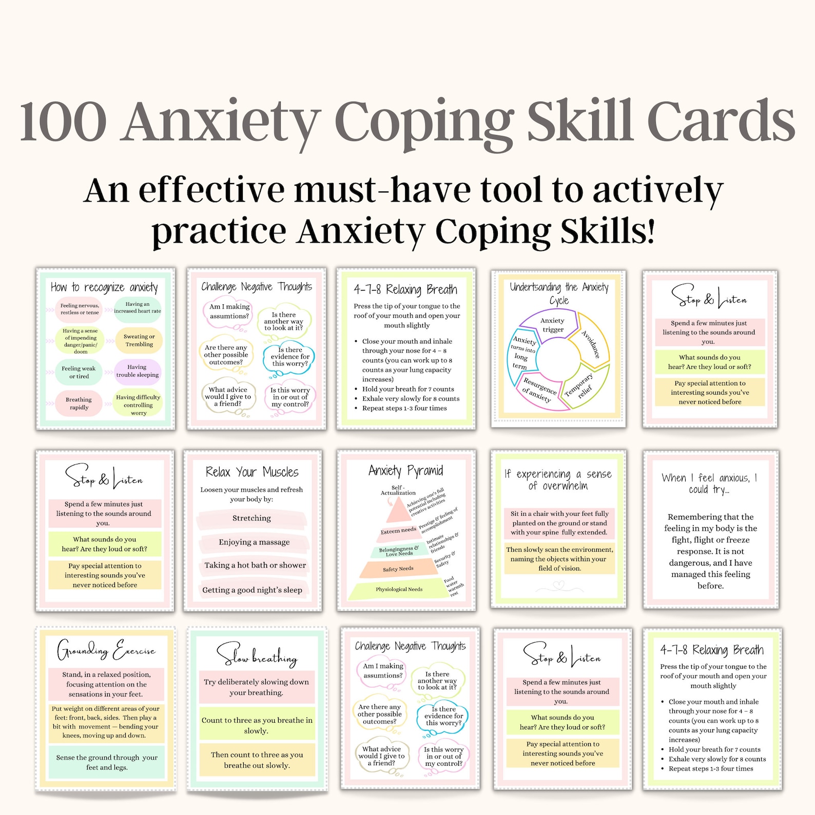Anxiety Coping Cards, Anxiety Affirmation Cards, Anxiety Flash Cards ...