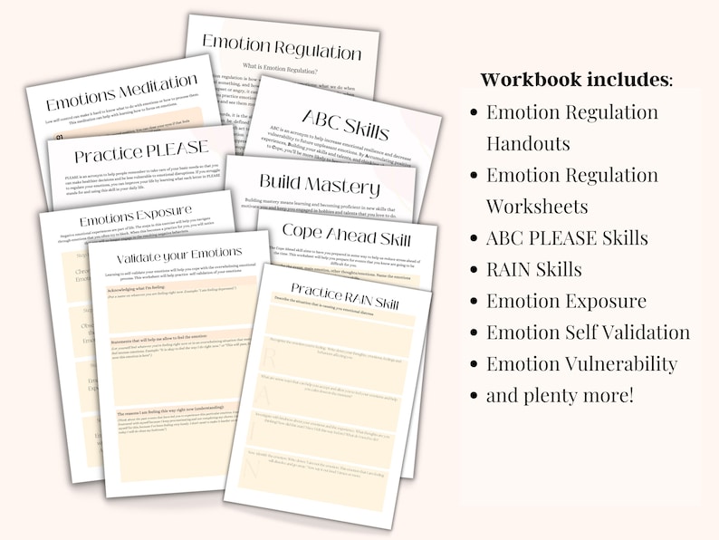 DBT Workbook, DBT Skills, Therapy Worksheets for Emotion Regulation, ABC Please Skills, Emotion ...