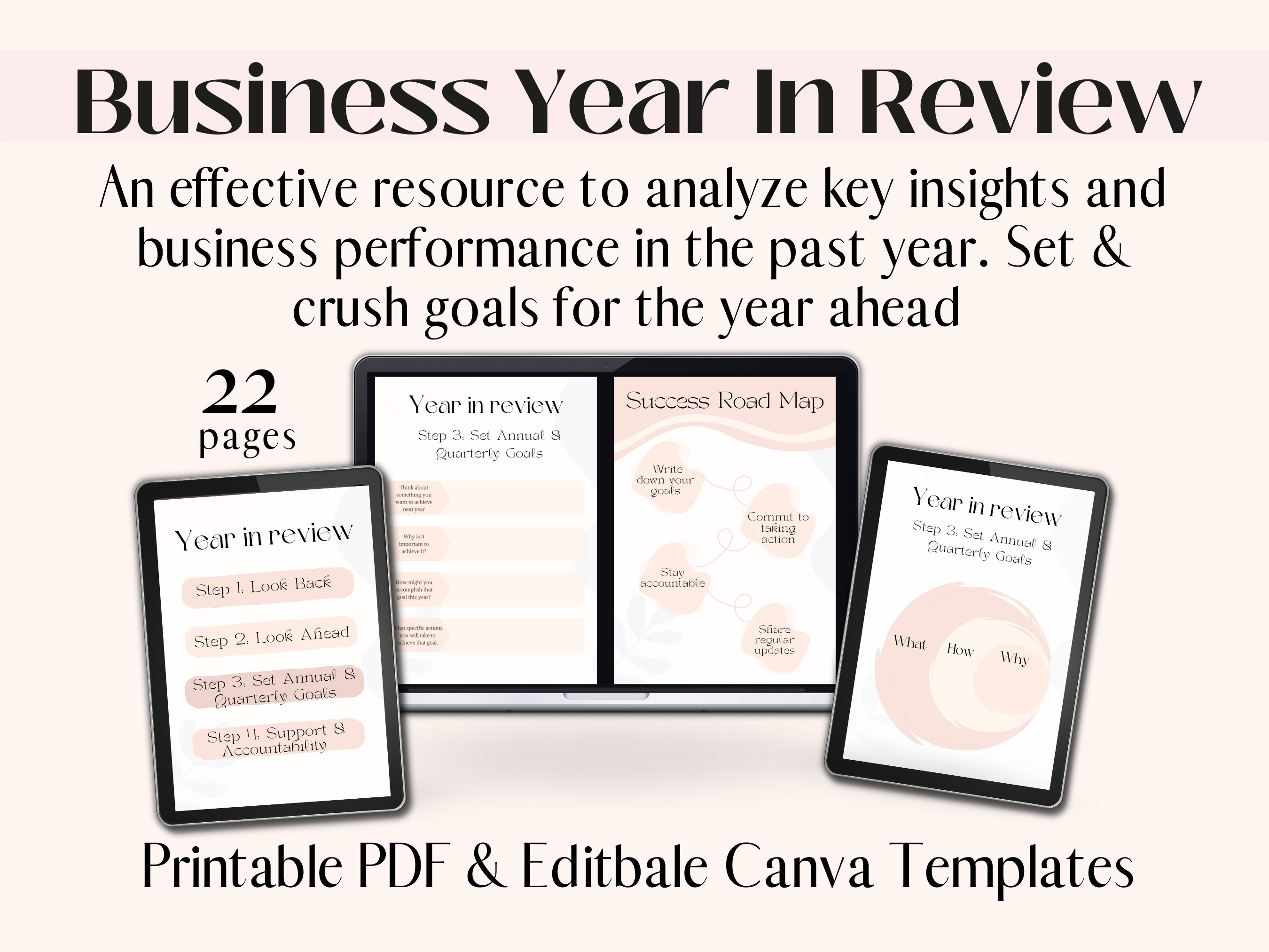 Business Year in Review Template, Business Goal Planner, Goal Tracker ...