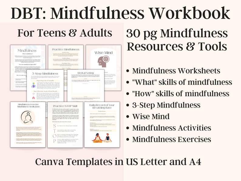 DBT Workbook, DBT Skills, Therapy Worksheets for Mindfulness, Wise Mind ...