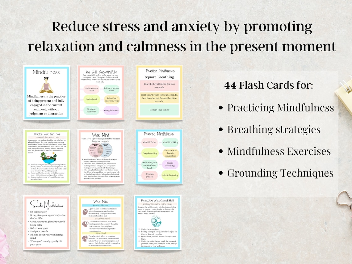 Mindfulness Flash Cards Printable, Anxiety Relief Affirmation Cards ...