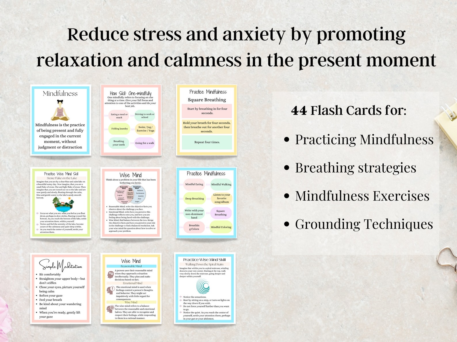 Mindfulness Flash Cards Printable, Anxiety Relief Affirmation Cards ...