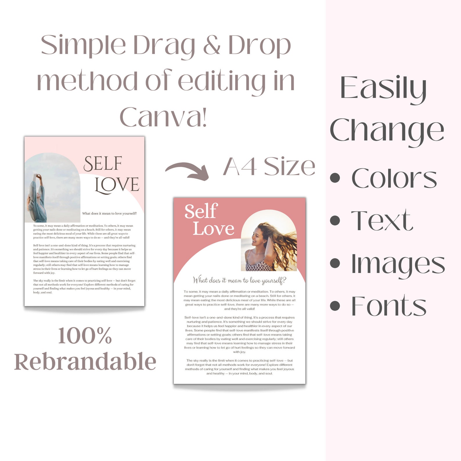 Ebook Template Canva , Self Love Ebook Template , Life Coaching , Self Love Template, Freebie ...