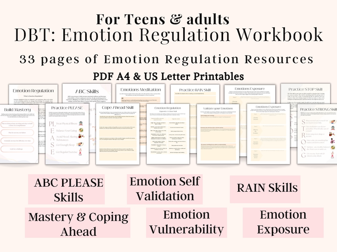 Therapy Worksheets for Emotion Regulation,dbt Skills Workbook, ABC ...