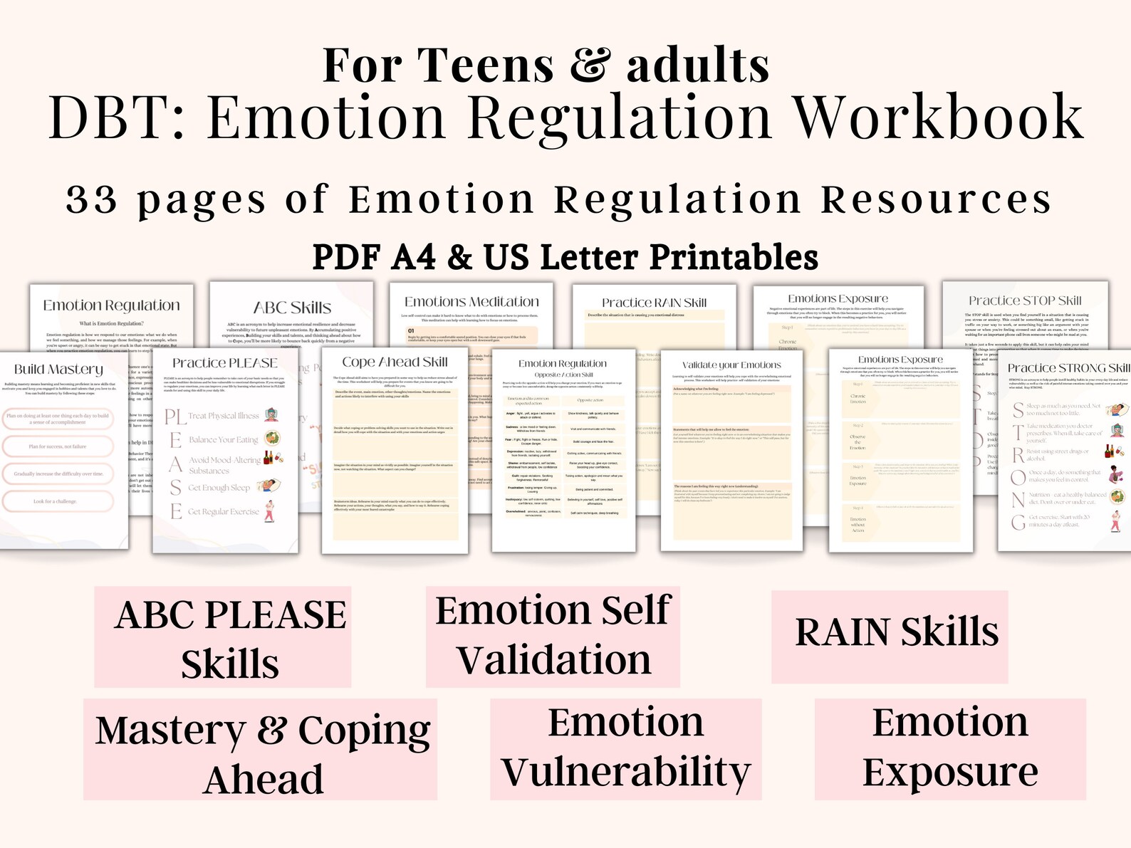 Therapy Worksheets for Emotion Regulation,dbt Skills Workbook, ABC ...