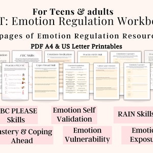 Therapy Worksheets for Emotion Regulation,dbt Skills Workbook, ABC ...