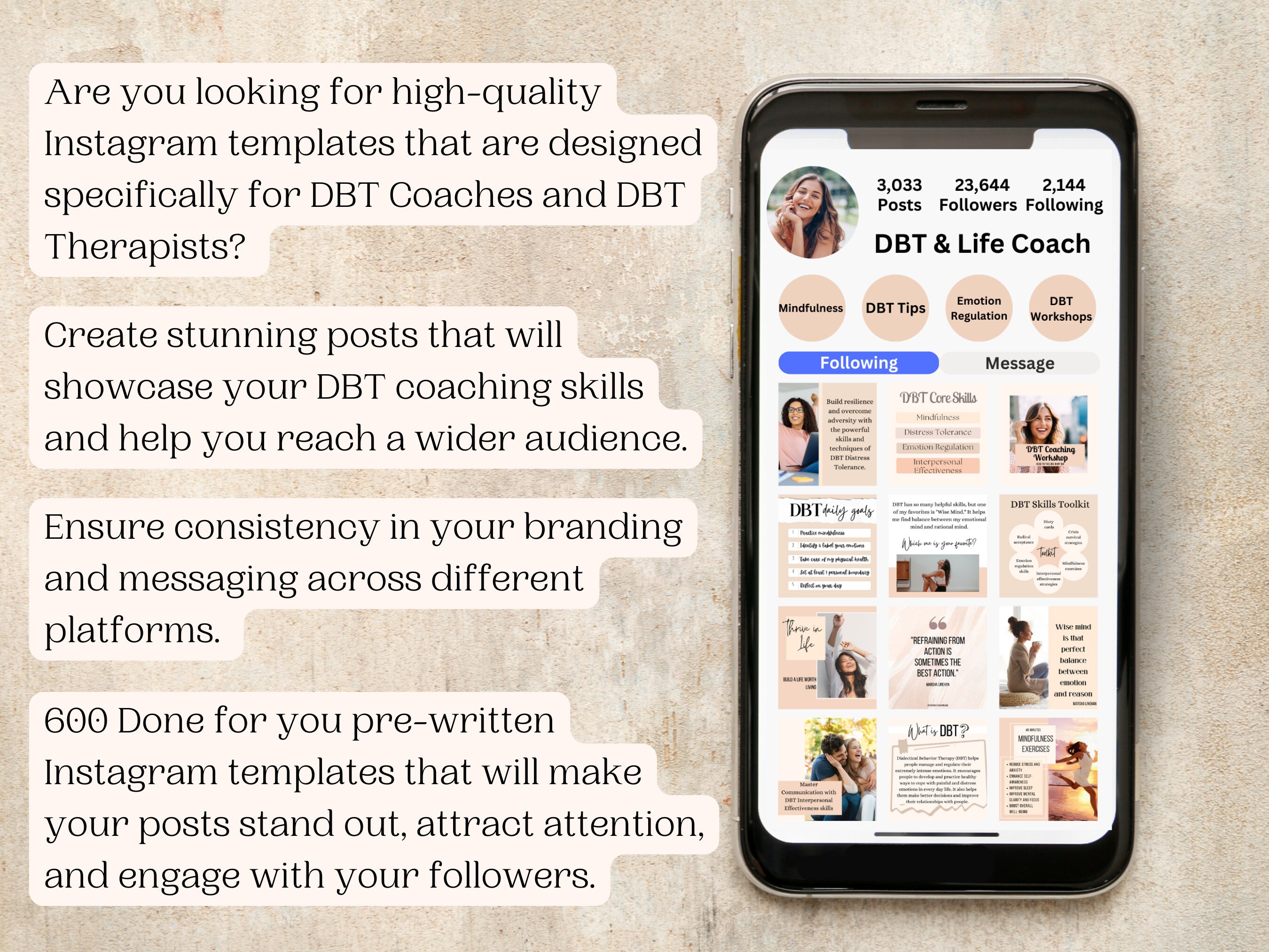 DBT Mental Health Instagram Templates for Therapist, DBT Coaching ...