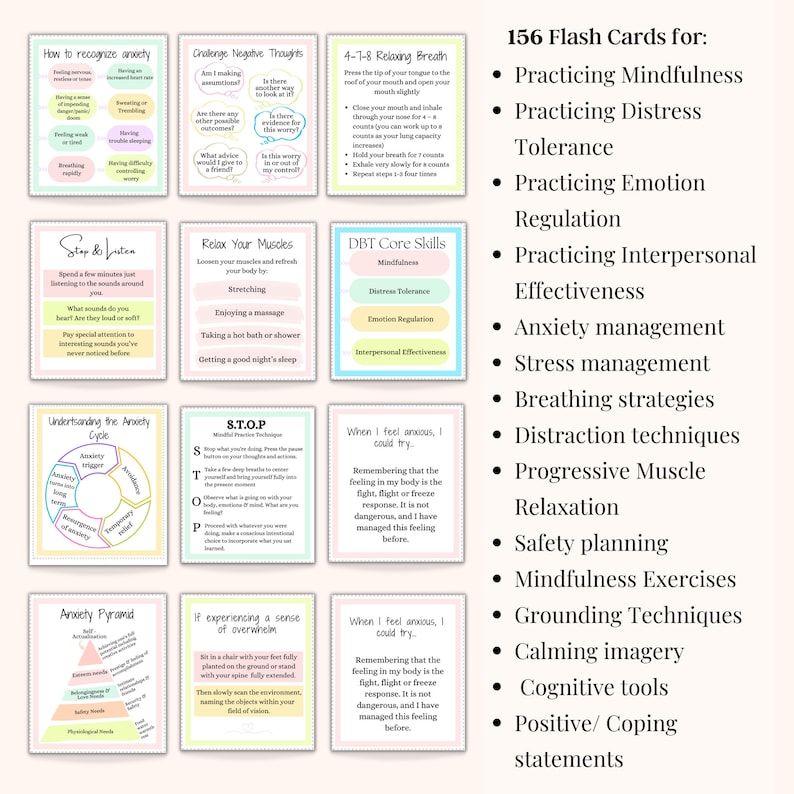 DBT Skills Cards, DBT Coping Skills Flash Cards, Anxiety Affirmation ...