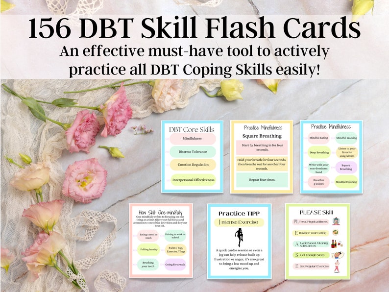 DBT Coping Skills Flash Cards, DBT Skills Cards, Anxiety Relief ...