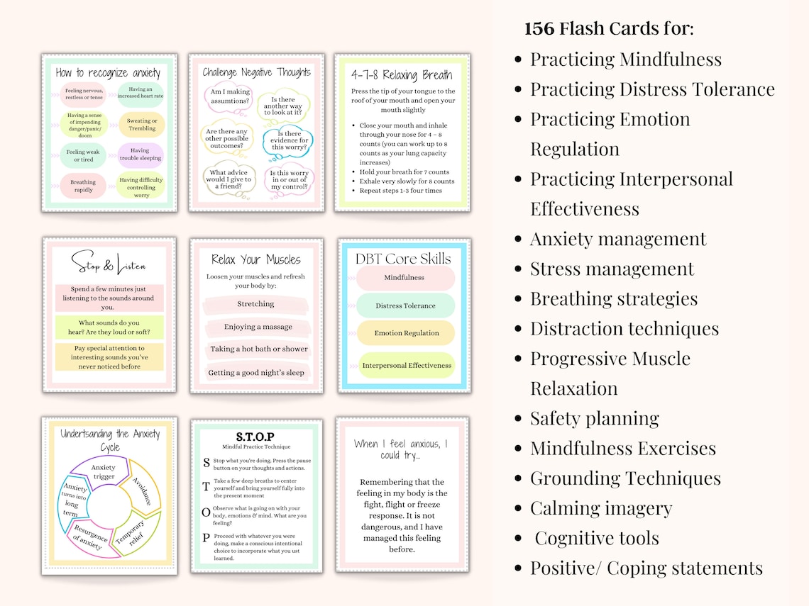 DBT Skills Cards DBT Coping Skills Flash Cards Anxiety - Etsy