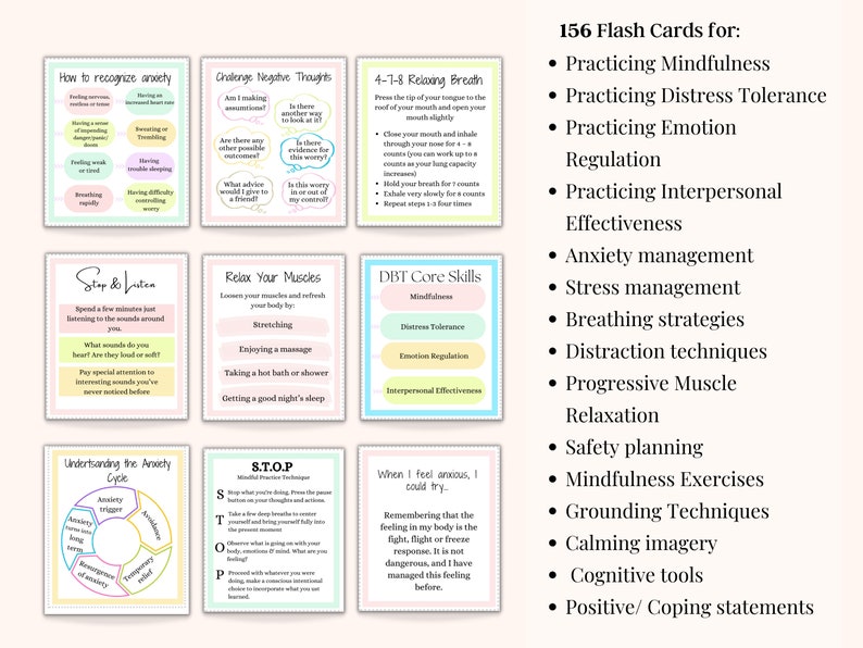 DBT Coping Skills Flash Cards, DBT Skills Cards, Anxiety Relief ...