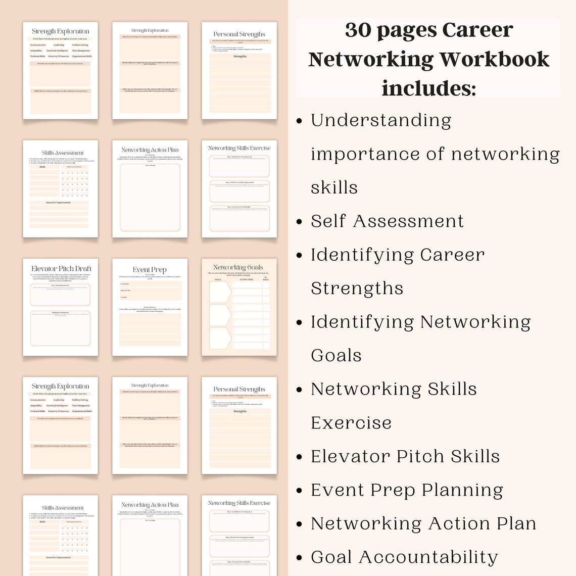 Career Coaching Templates, Career Networking Skills Workbook, Career ...