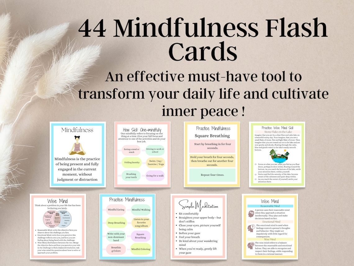 Mindfulness Flash Cards Printable, Anxiety Relief Affirmation Cards ...