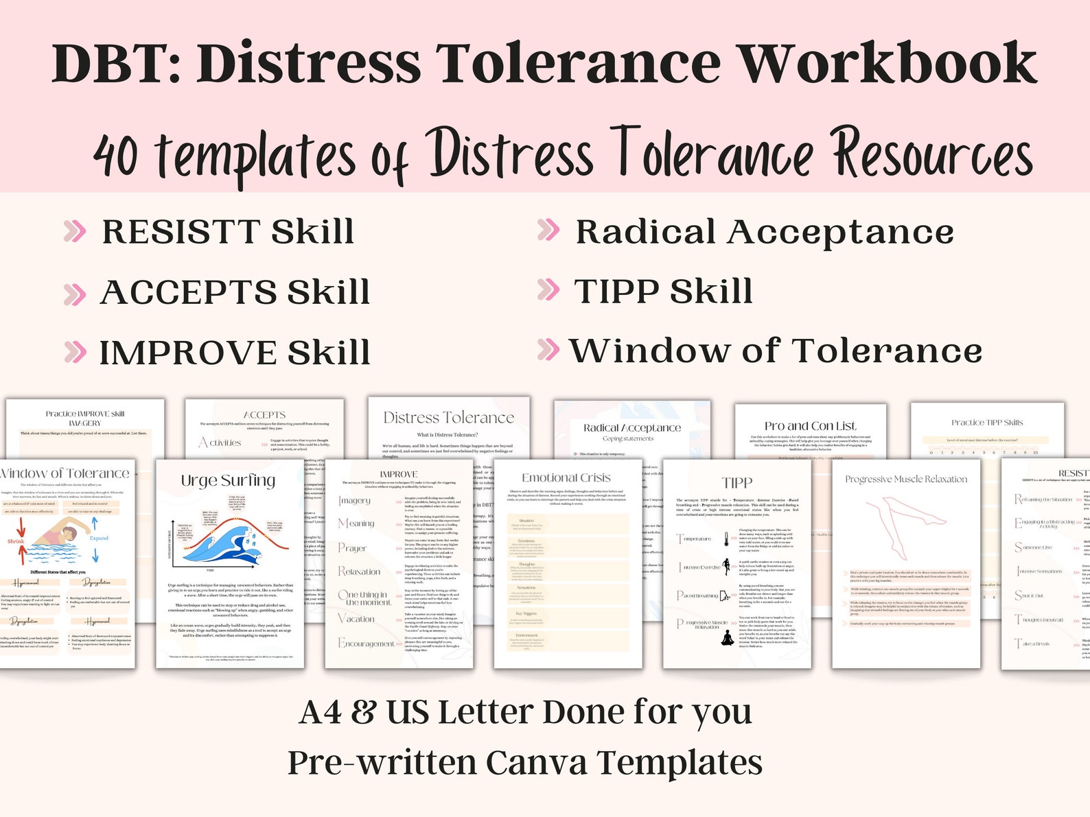 DBT Workbook, DBT Skills, Therapy Worksheets for Distress Tolerance ...