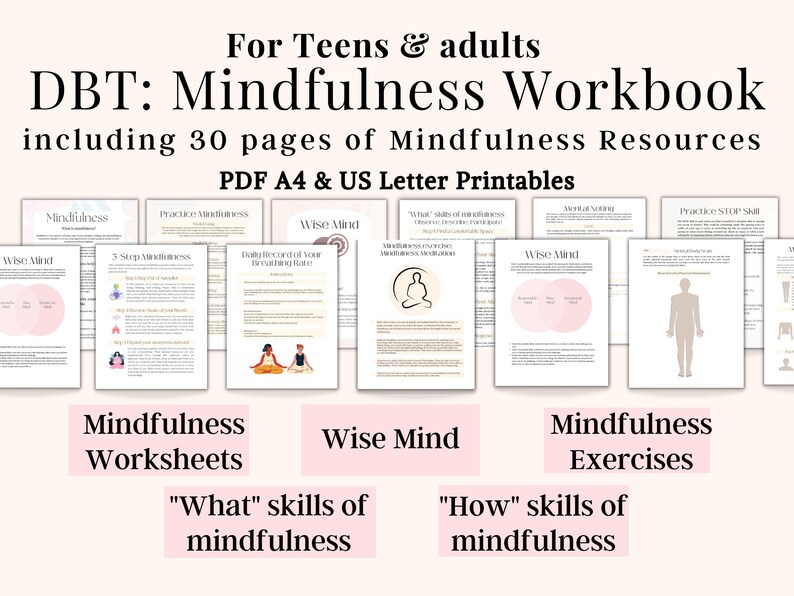 DBT Workbook, DBT Skills, Therapy Worksheets for Mindfulness, Wise Mind ...
