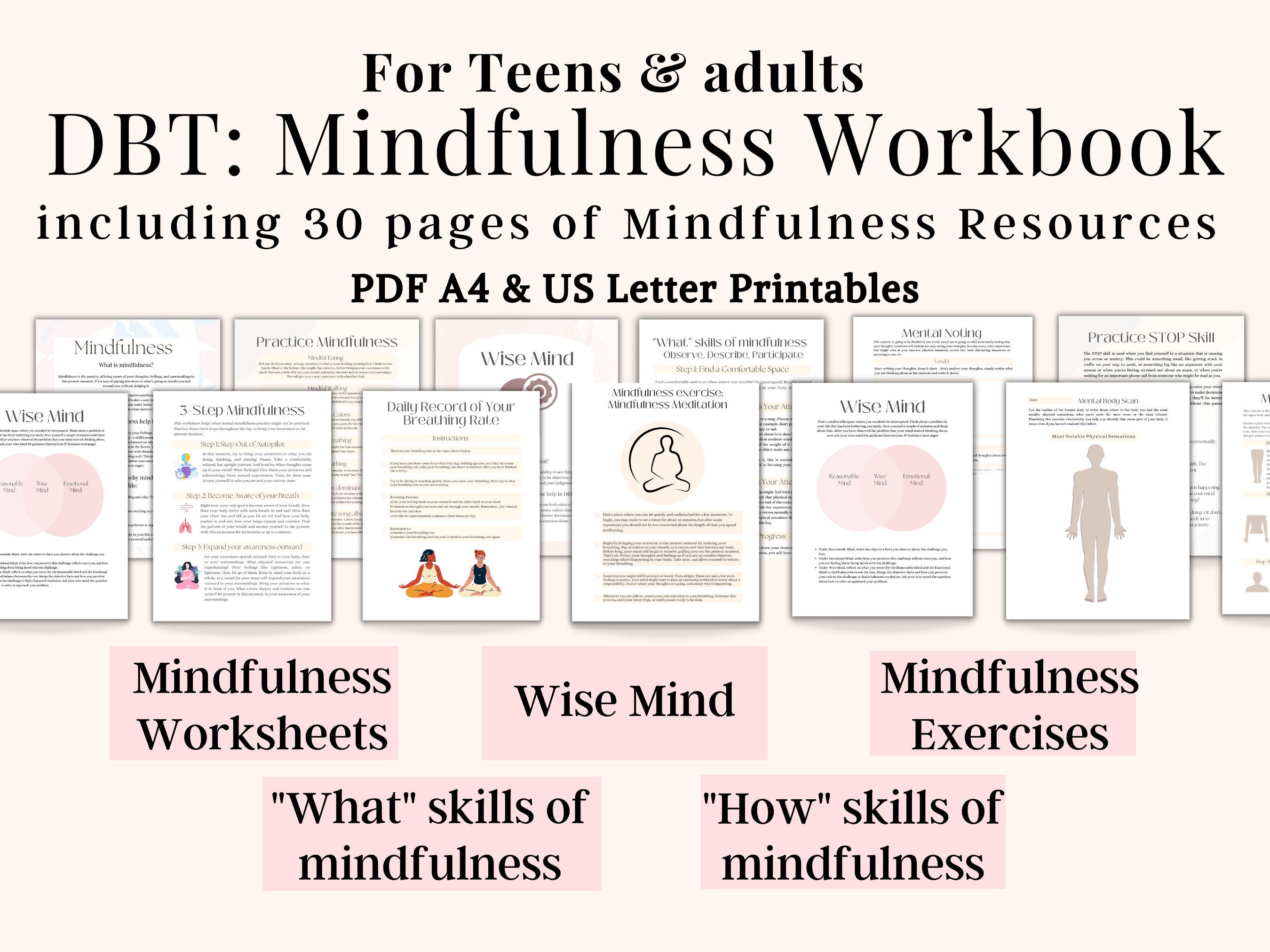 DBT Workbook, DBT Skills, Therapy Worksheets for Mindfulness, Wise Mind ...