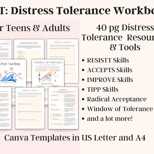 Distress Tolerance Worksheets - Etsy
