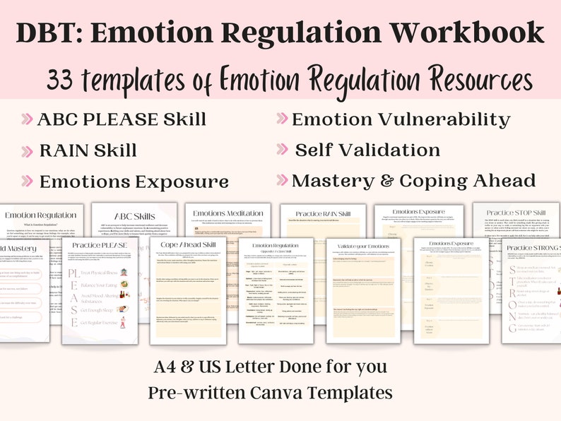 DBT Workbook, DBT Skills, Therapy Worksheets for Emotion Regulation, ABC Please Skills, Emotion ...