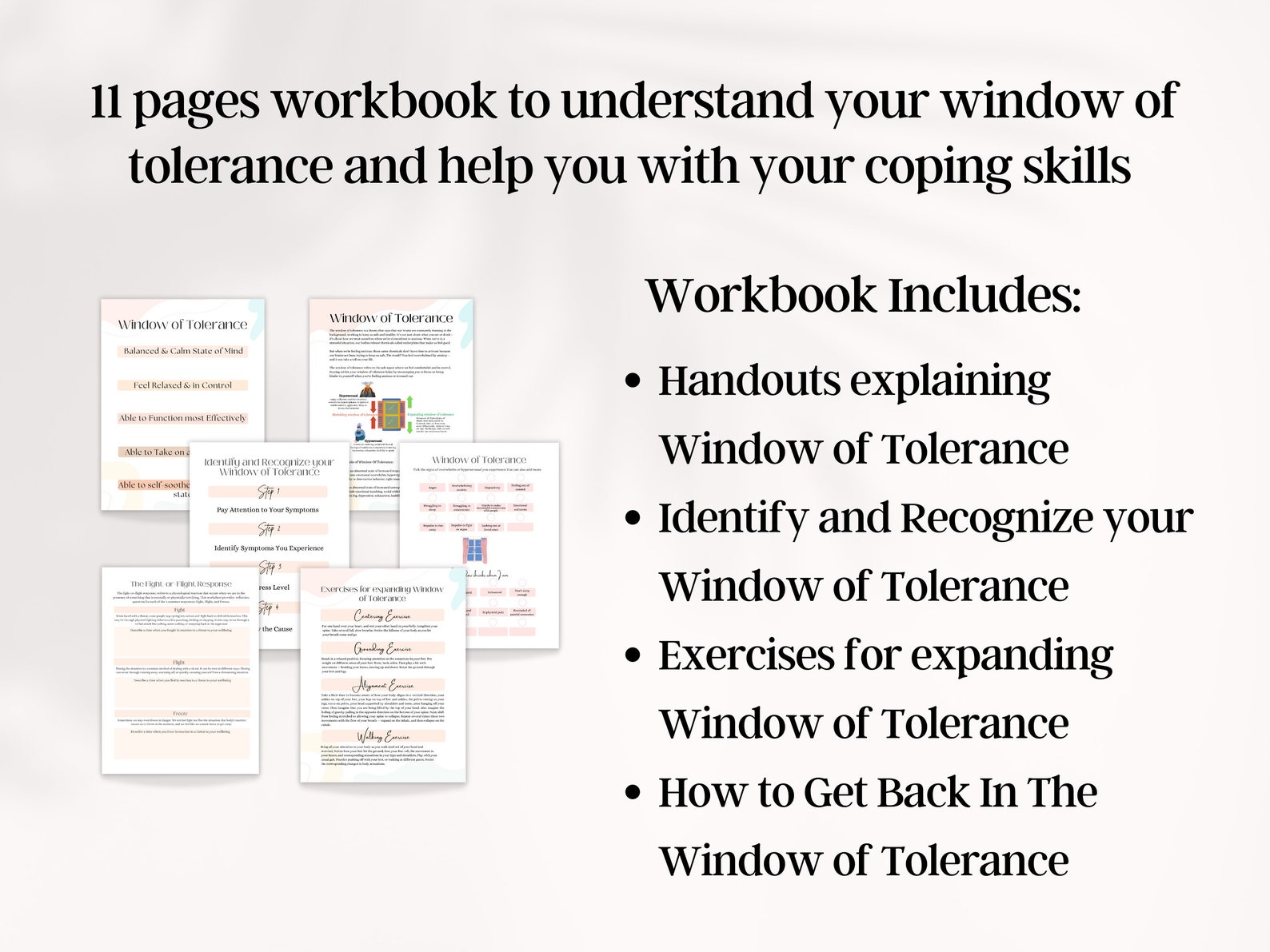 Window of Tolerance Worksheet, Distress Tolerance, Trauma Therapy ...