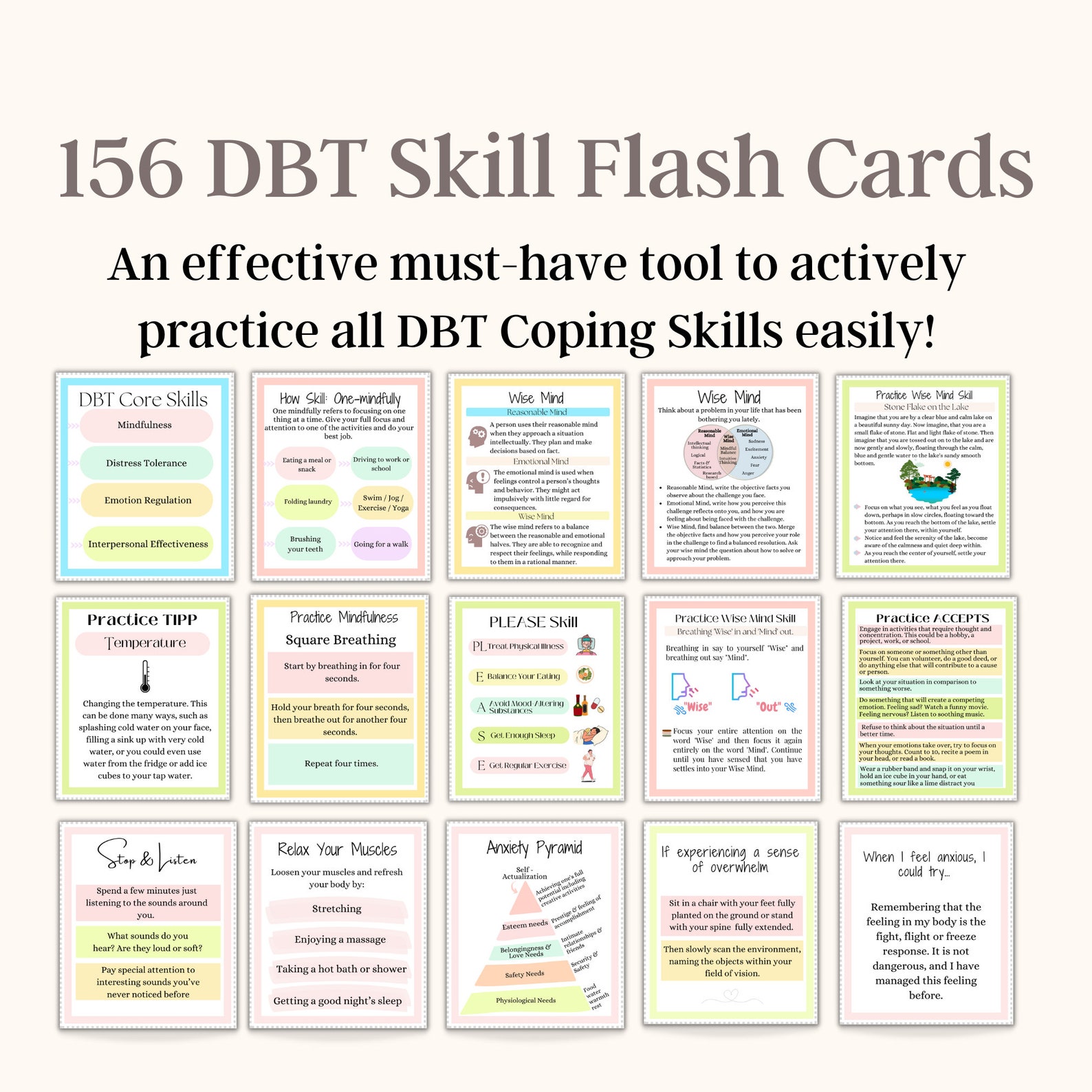 DBT Skills Cards, DBT Coping Skills Flash Cards, Anxiety Affirmation ...