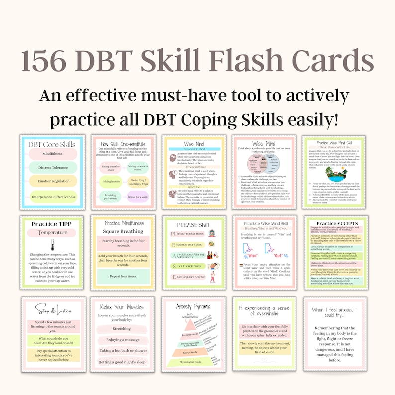 DBT Skills Cards, DBT Coping Skills Flash Cards, Anxiety Affirmation ...