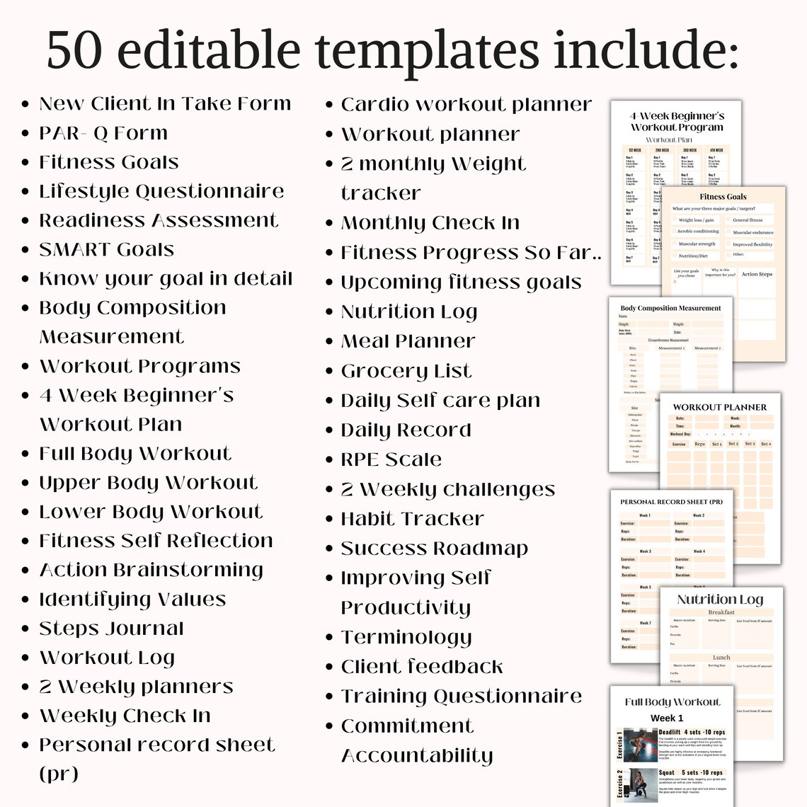Fitness Client Intake Forms for Fitness Coach, Personal Trainer Client ...